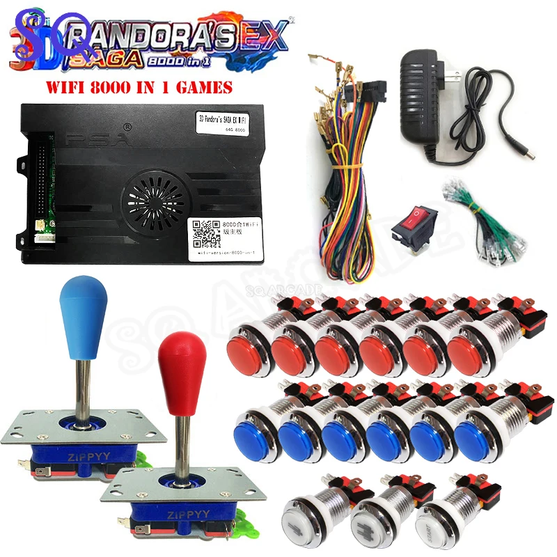 3D Arcade Kit Pandora Saga EX 8000 in 1 Chrome Button Zippy Joystick ...