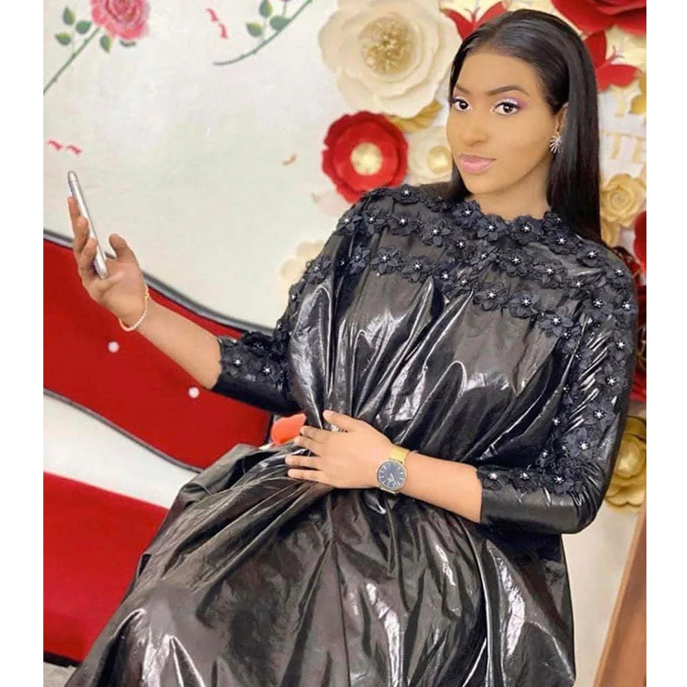 Robe Africaine Bazin pour Femme, Mélange de Tailles, Broderie Noire ...