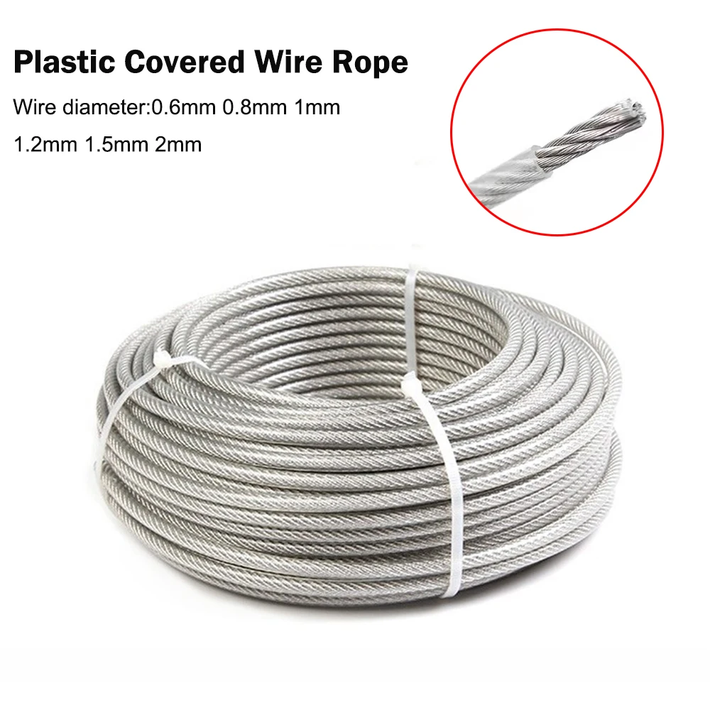 10Meters 304 Stainless Steel Wire Rope PVC Plastic-coated Cable ...
