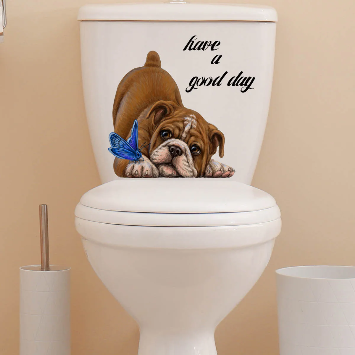 Bulldog Butterfly Toilet Sticker Have A Good Day Wall Stickers Restroom ...