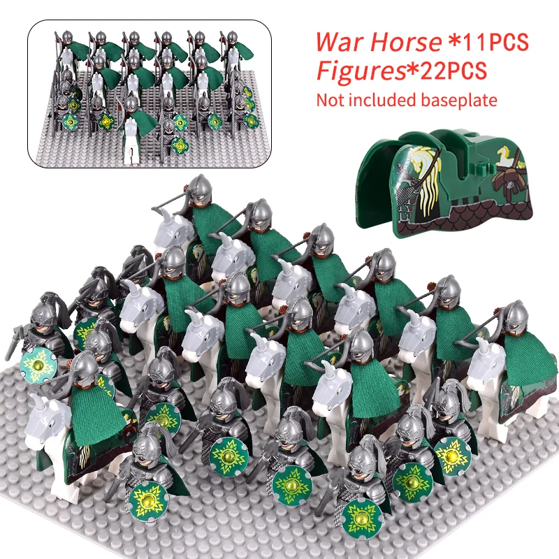 MOC-Medieval-Rohan-Knights-soldiers-Guard-Army-lotr-Cavalier-Action ...