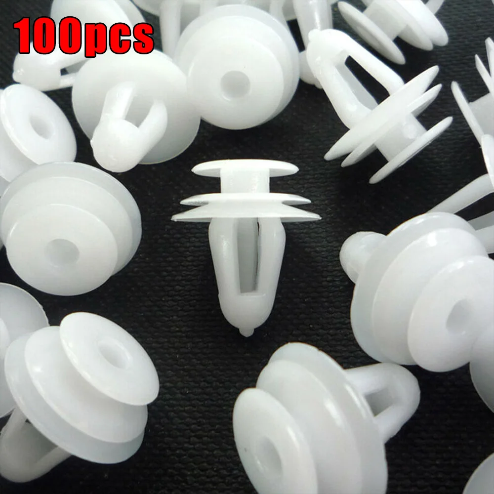 100Pcs-Car-Bumper-Fender-Push-Type-Clip-White-Plastic-Rivet-Retainer ...