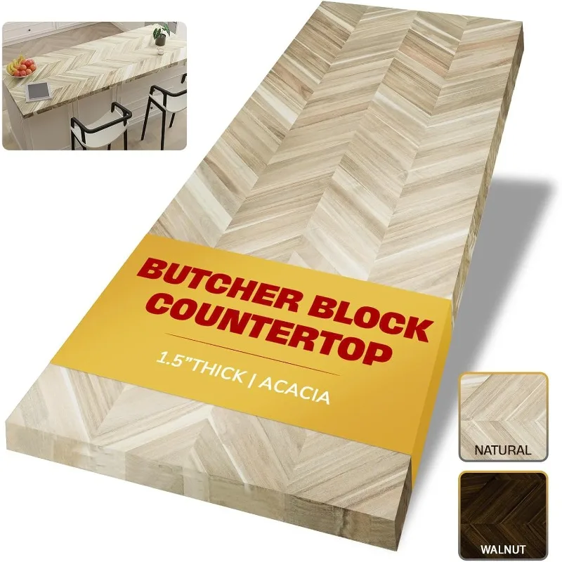 48 x 30 x 1.5 Acacia Chevron Pattern Butcher Block Countertop ...