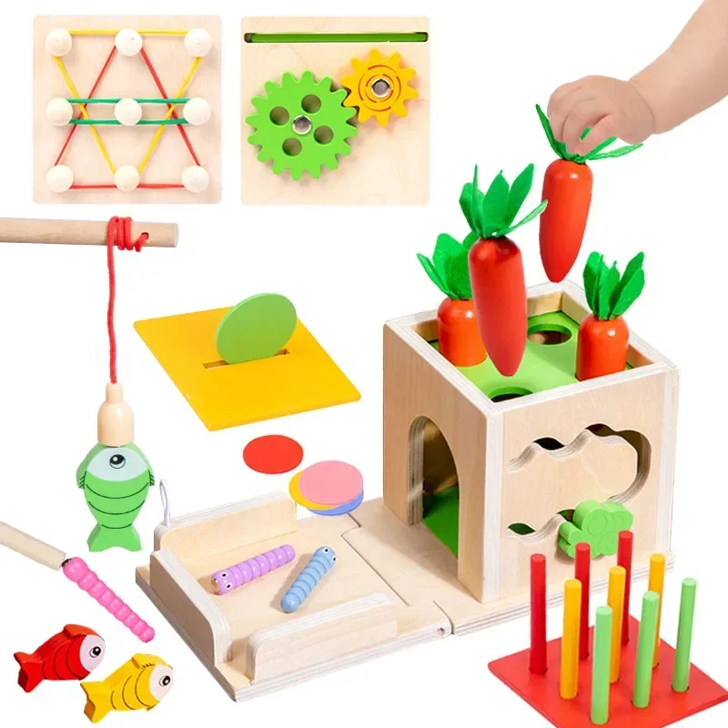 8 in 1 Montessori Permanence Box Carrots Toys Child Wooden Shape ...