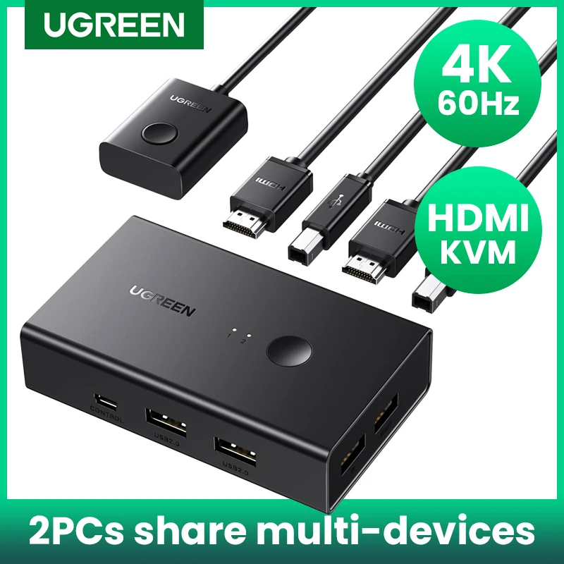 UGREEN-HDMI-compatible-KVM-Switch-4K-60Hz-USB-2-0-Switcher-2-in-1-Out ...