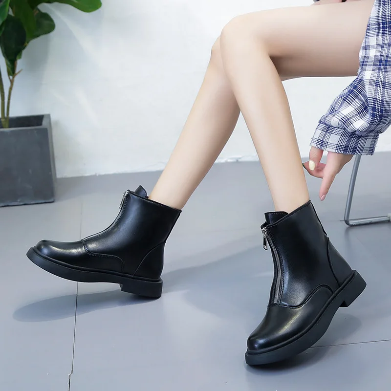 Genuine Leather Women Boots Winter Plus Velvet Woman Shoe Fashion ...