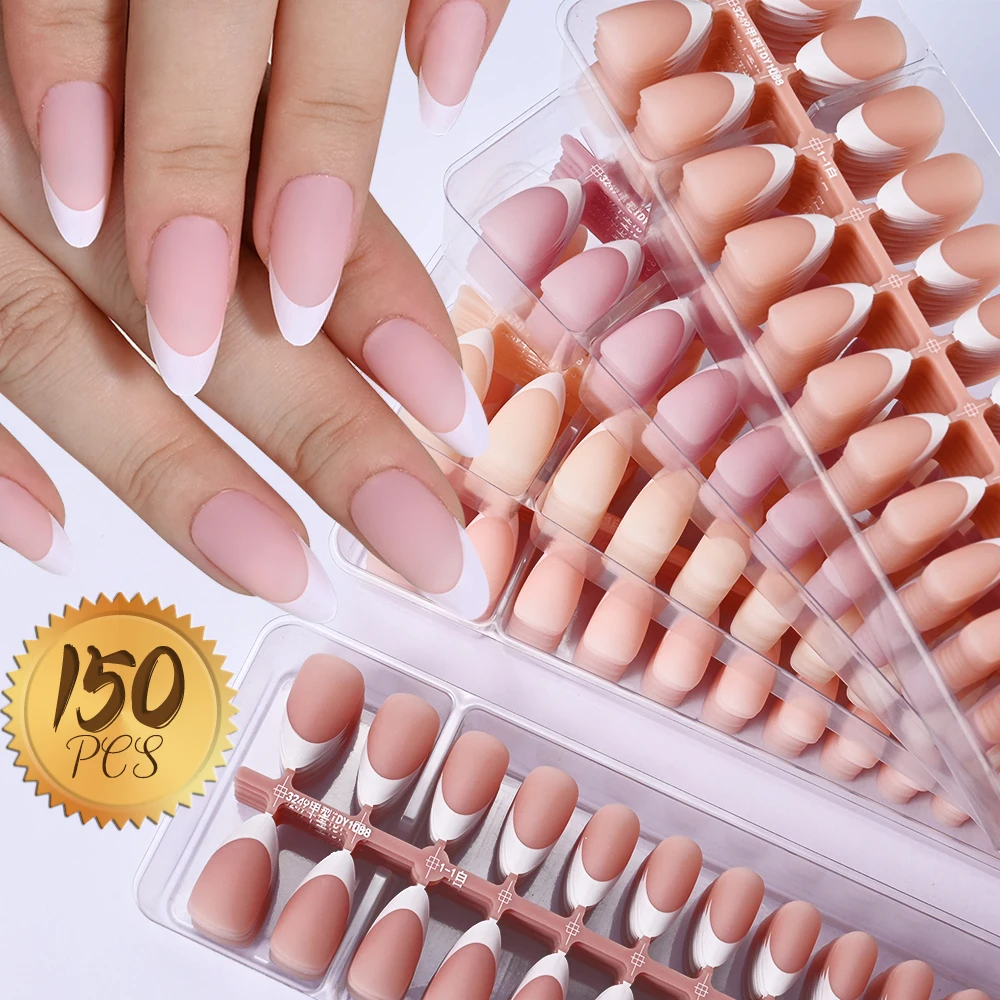 150Pcs-Pre-made-French-False-Nails-Scarless-Coffin-Almond-Fake-Nail ...