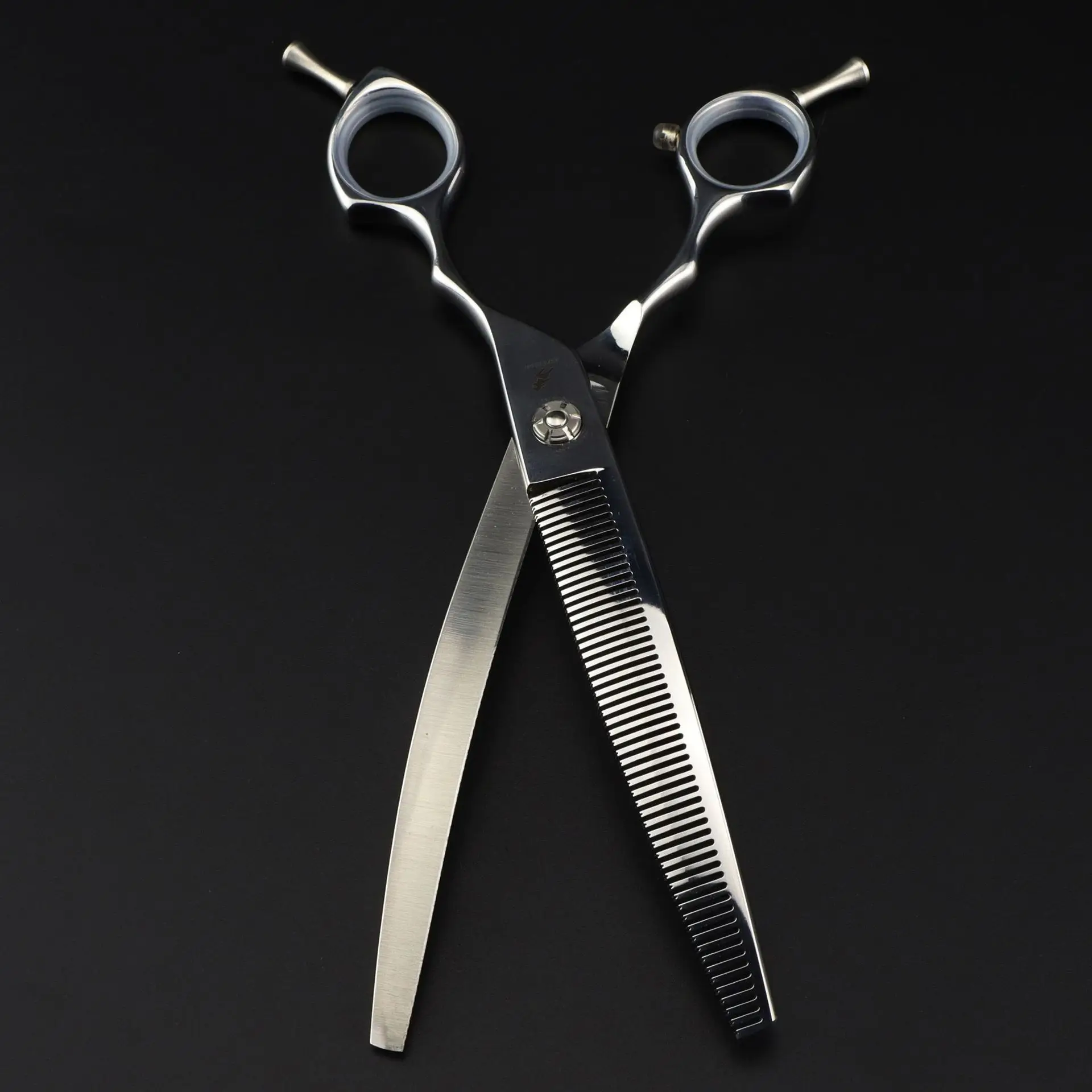 Curved Dog Grooming Scissors Bearing screw 7.5" 440C Thinning Shears ...