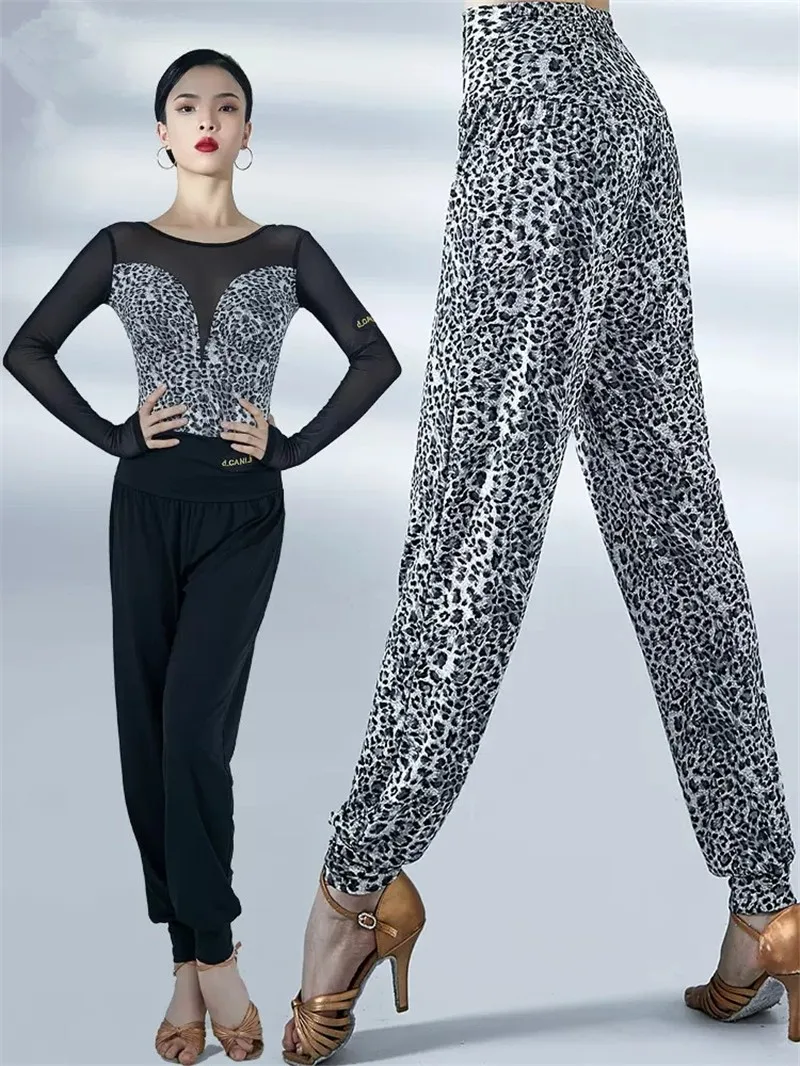 2023-Women-Black-Leopard-Print-Latin-Dance-Pants-Practice-Clothing ...
