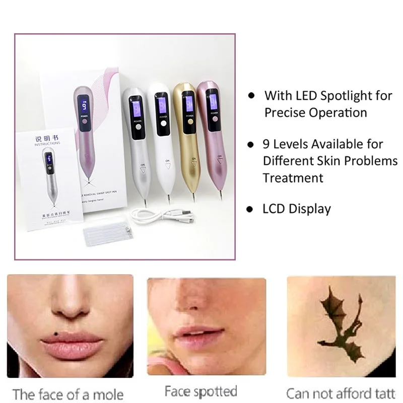 9 Level LCD Beauty Machine Laser Plasma Pen Wart Mole Removal Dark Spot ...