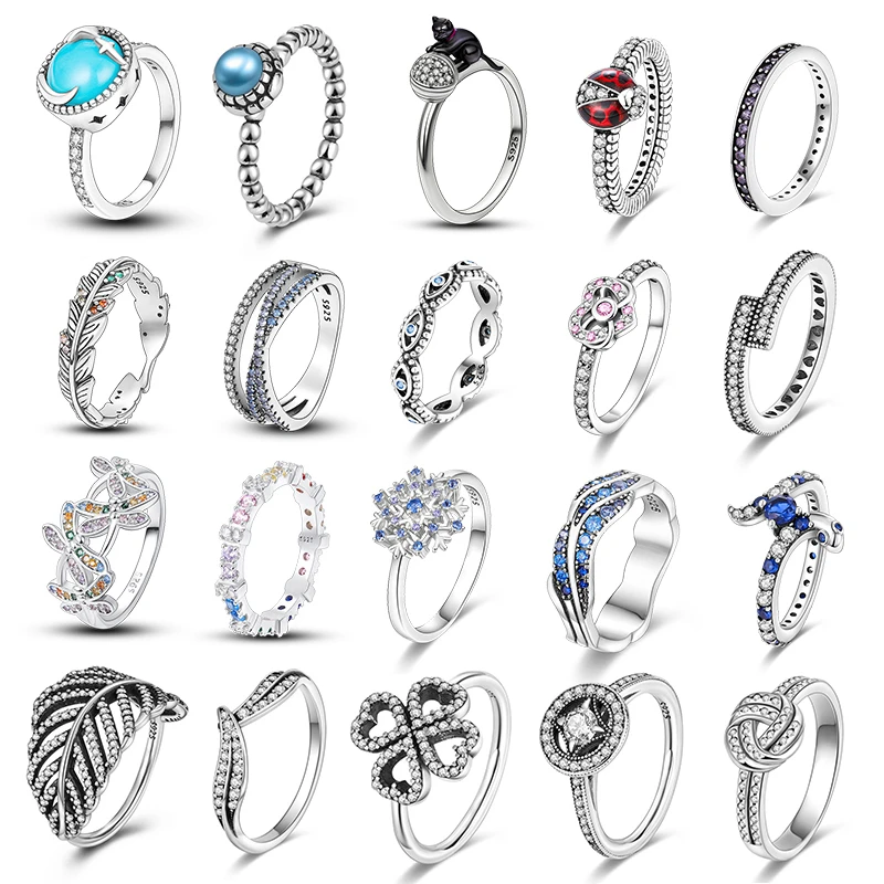 Anillos de plata de ley 925 para mujer, circonita colorida Original, anillo de copo de nieve en ...