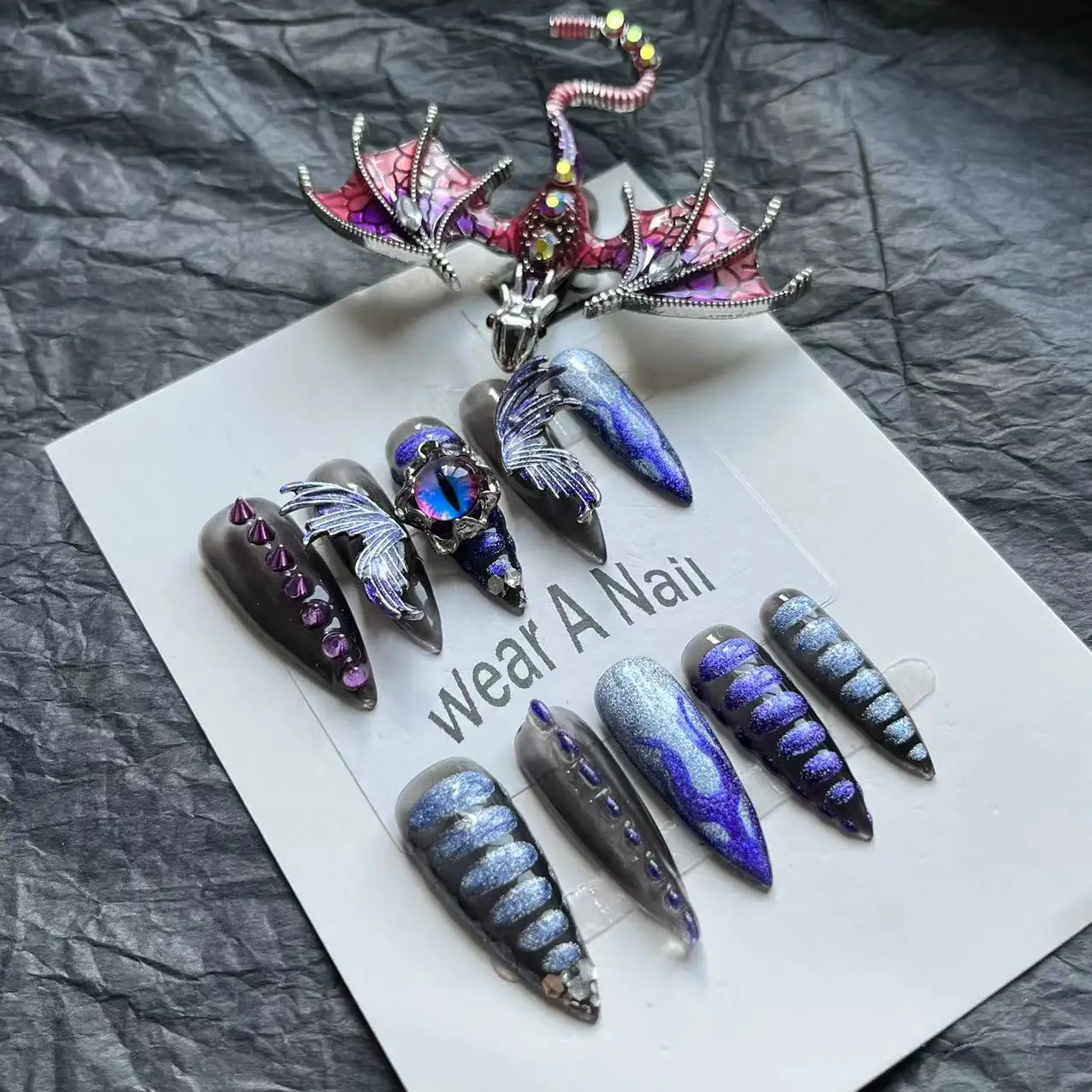 11pcs-Handmade-Luxury-Long-Droplet-Purple-Cat-Eyes-Wearable-Nails ...