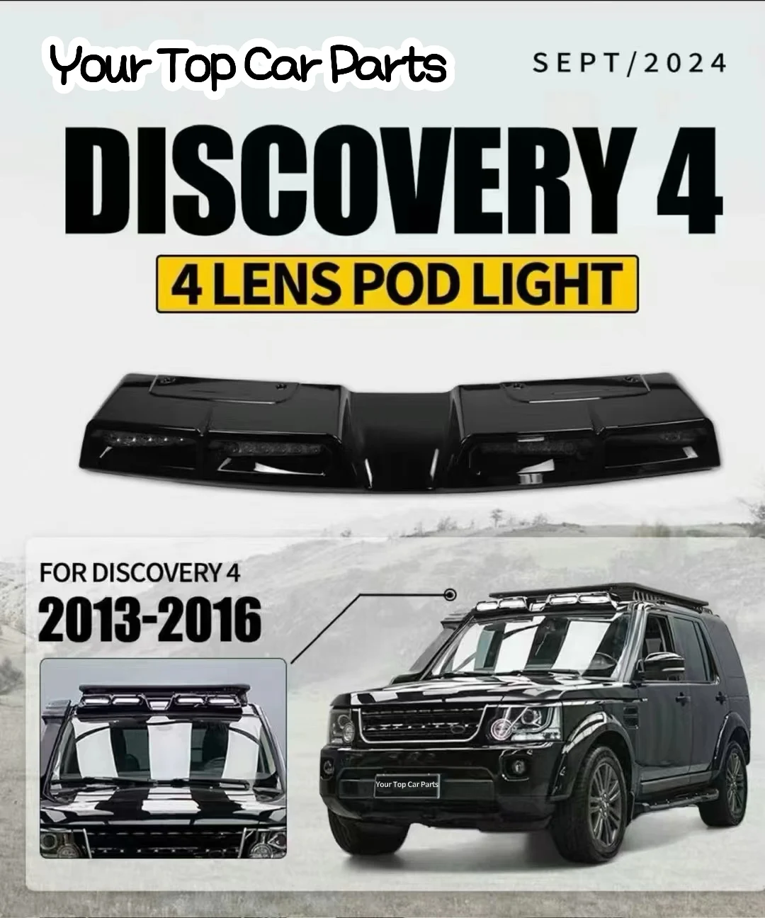 Fits For DISCOVERY 4 2013-2016 Glossy Black Roof Spoiler Lamp LED Light ...