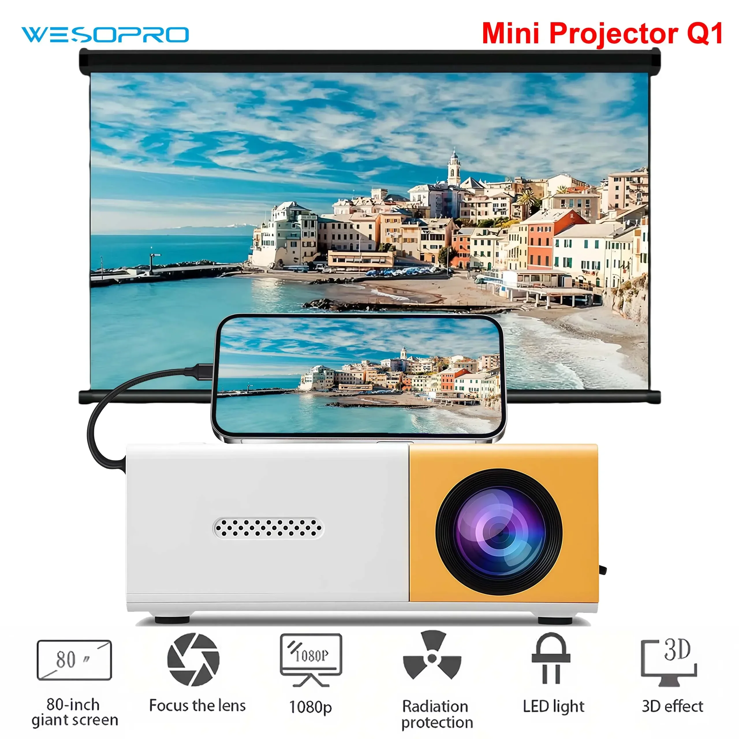 WESOPRO Mini Portable For Cartoon Outdoor LED Pico Movie Projector for ...
