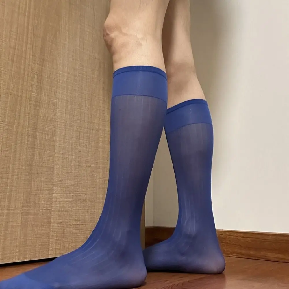 Sheer Men Thin Dress Tube Socks Middle Tube Translucent Solid Color ...
