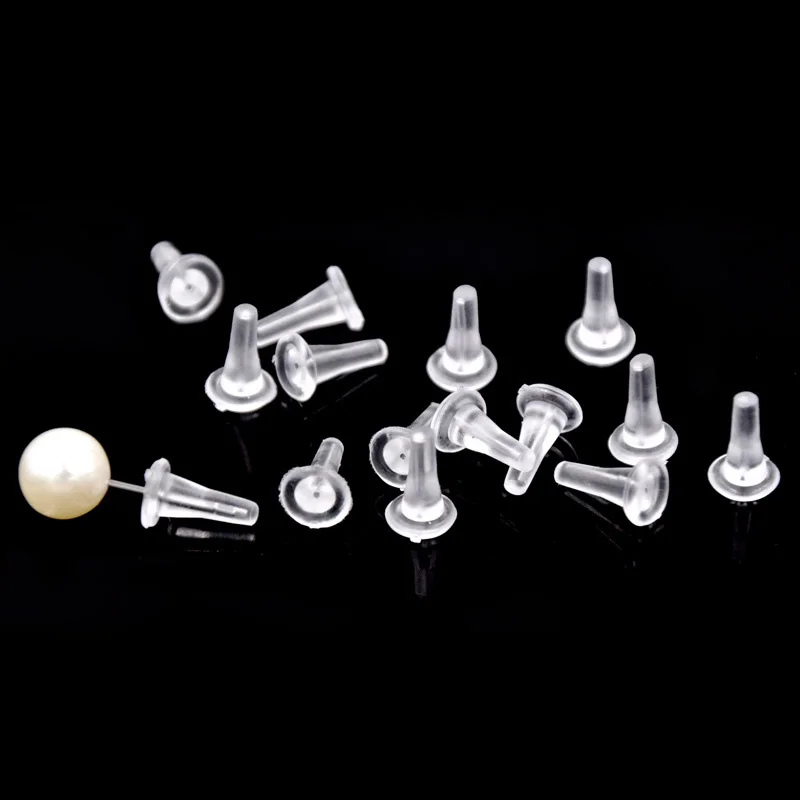 100pcs/lot Plastic Rubber Ear Back Stoppers Long Fully Wrapped Ear Stud ...