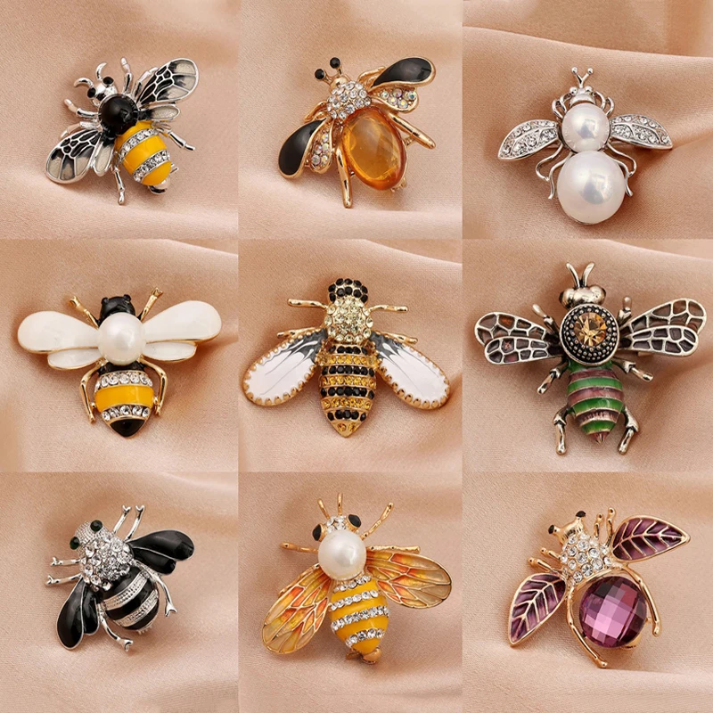 Cute Rhinestone Bee Brooch Women Party Accessories Insect Pearl Corsage ...
