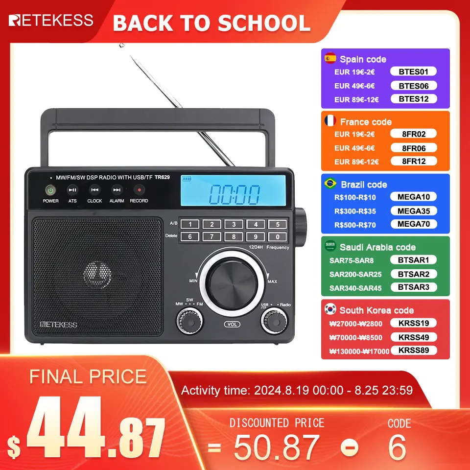 Retekess-TR629-Portable-Radios-AM-FM-SW-Rechargeable-All-Waves-Radio ...