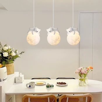 Moon Rabbit Pendant Light Bear LED Chandelier Children Hanging Lamps ...