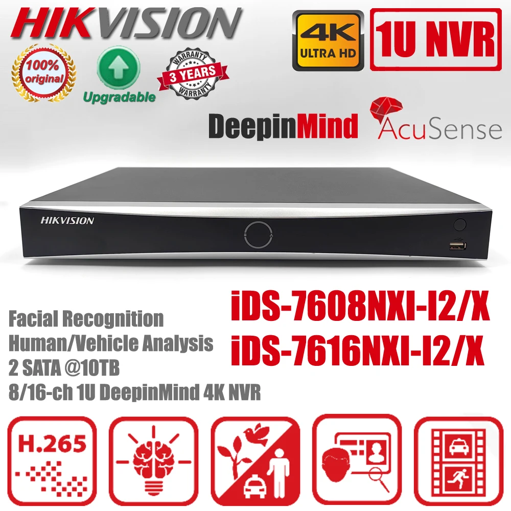 Original Hikvision iDS 7608NXI I2/X and iDS 7616NXI I2/X 8/16 Channel 4K AcuSense DeepinMind NVR ...