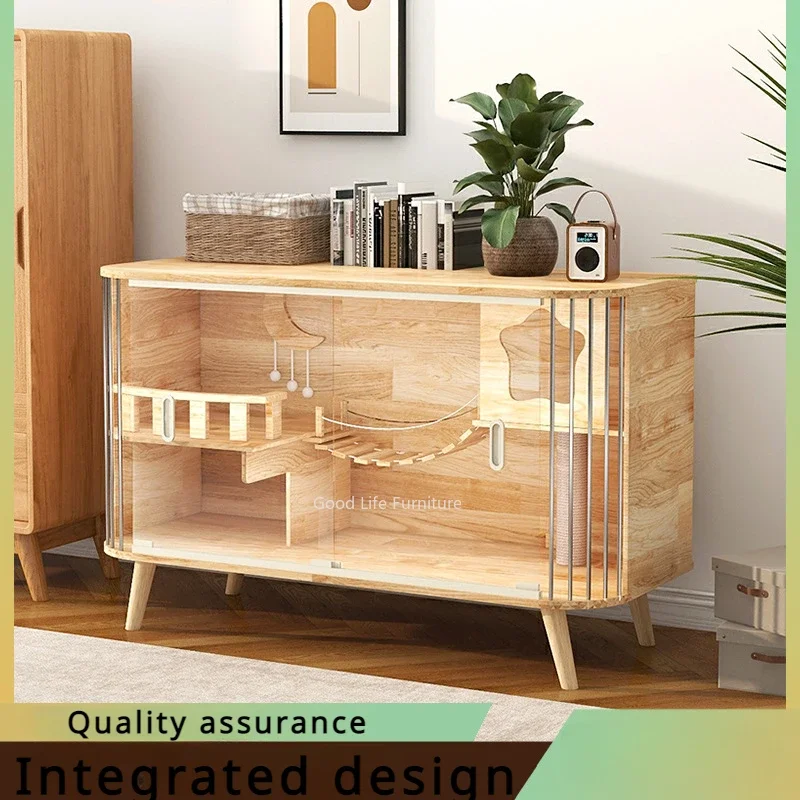 Cat-Cabinet-Solid-Wood-Indoor-Cat-Villa-Pet-Sharing-TV-Cabinet-Double ...
