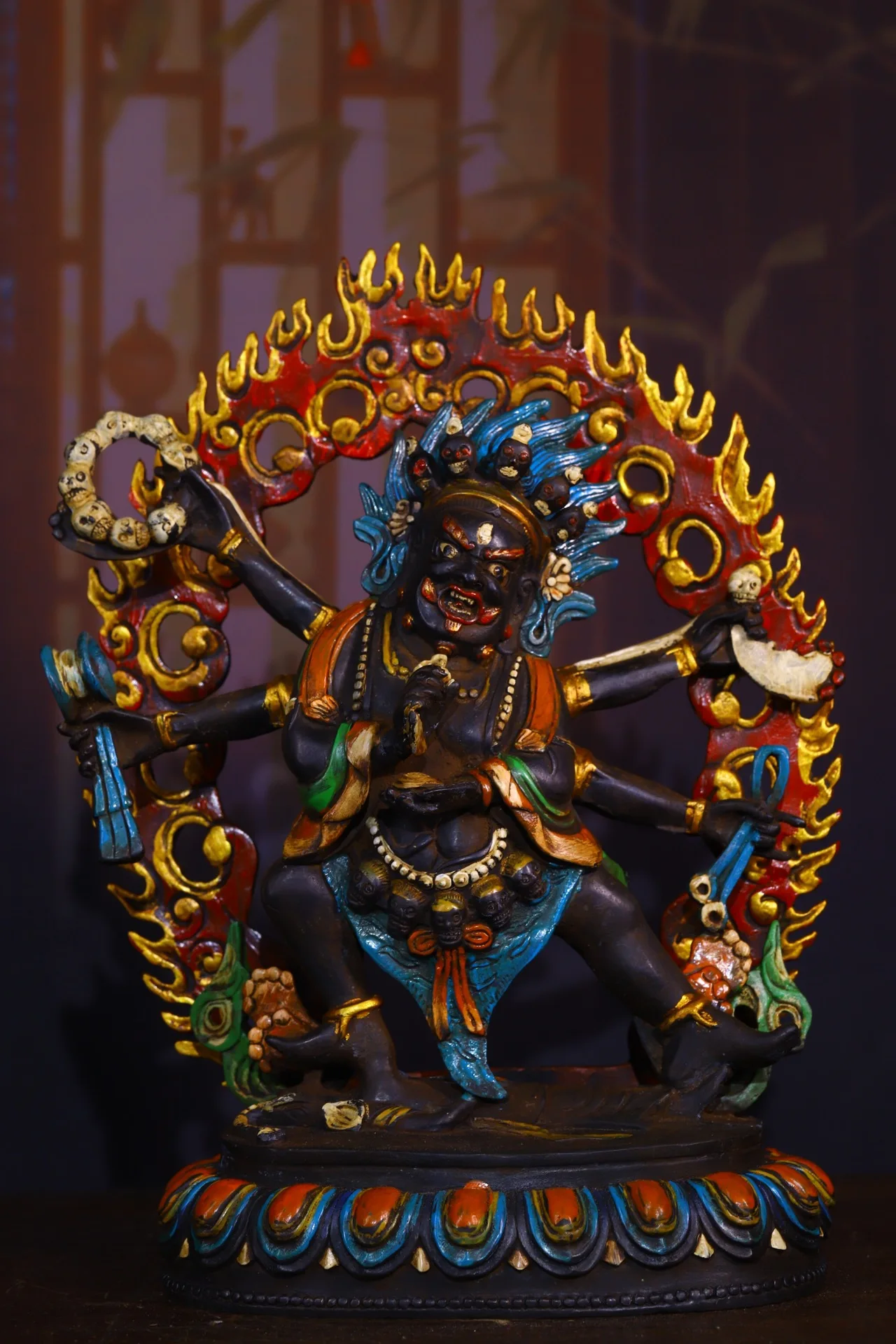 Cole-o-do-Templo-Tibetano-Bronze-Antigo-Pintado-6-armed-Mahakala-Buddha ...