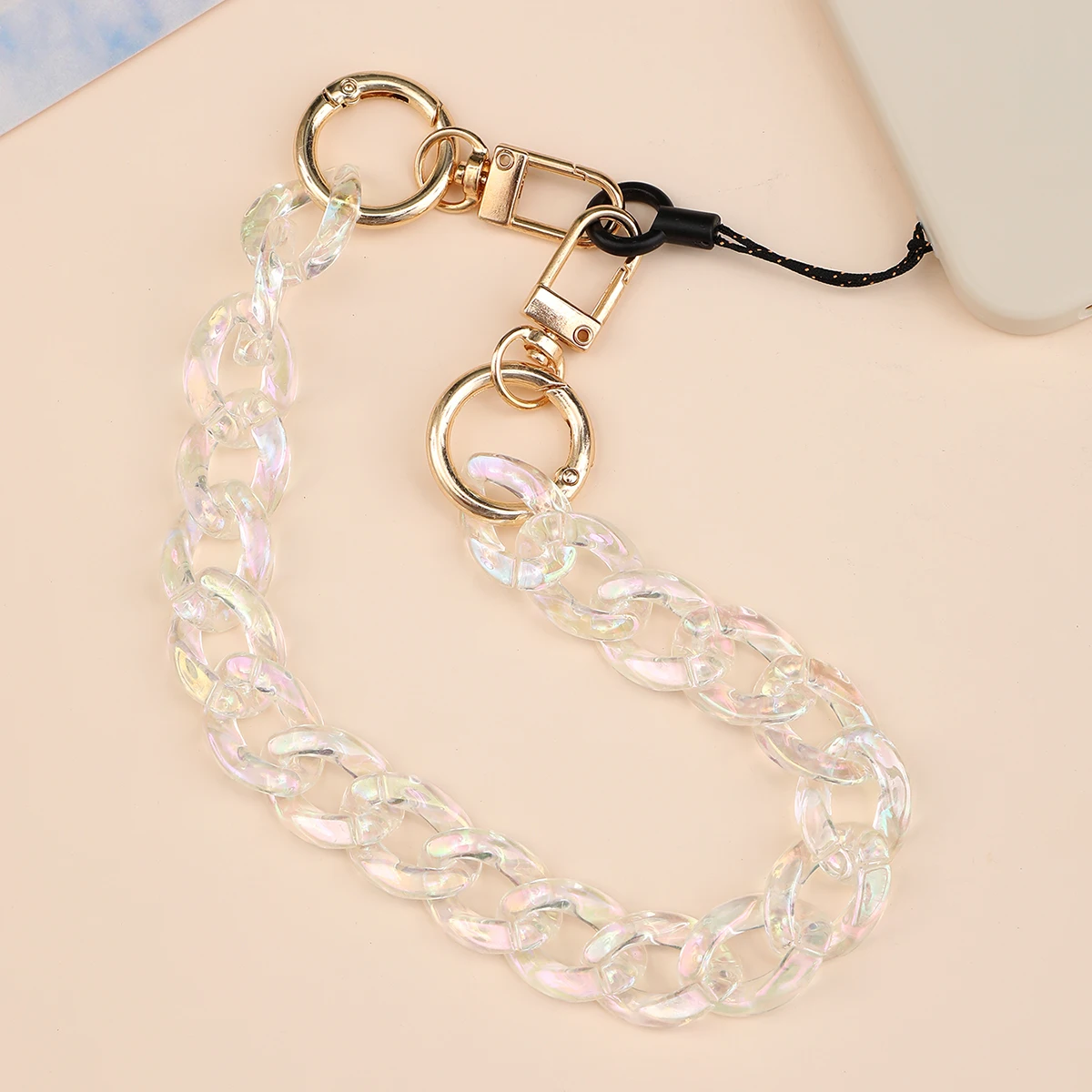 Pearl-Chain-Transparent-Bear-Shaped-Pearl-Clip-Leather-Chain-Mobile ...