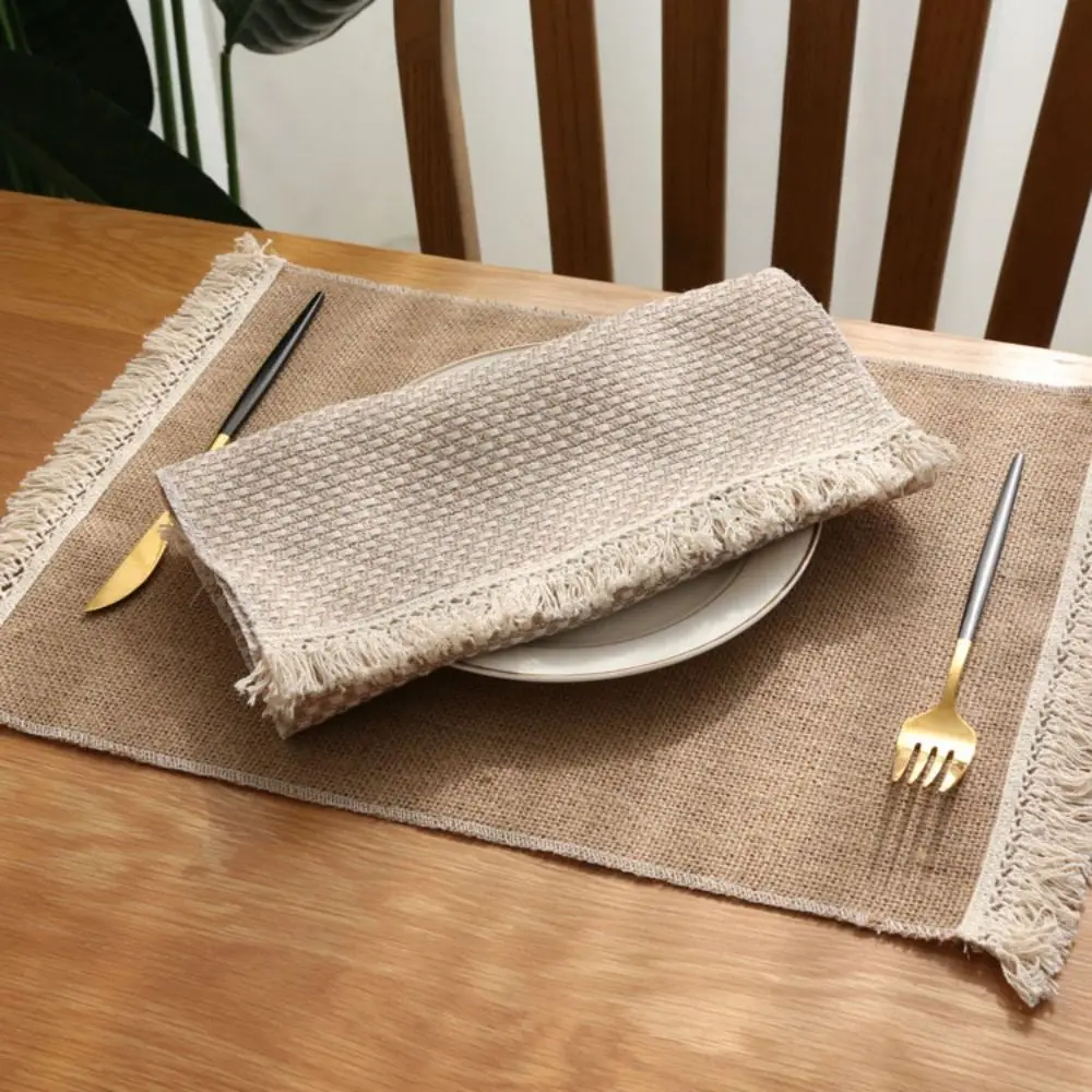 1-Pcs-Creative-Square-Dinner-Table-Mats-Pads-With-Lace-Natural-Jute ...