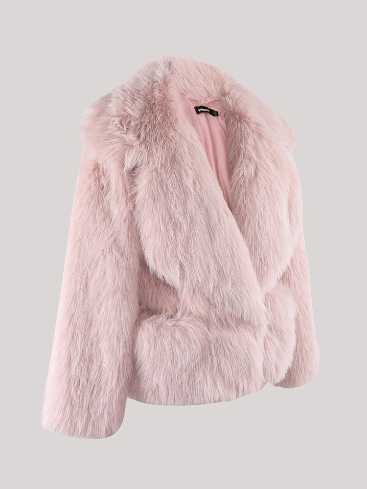 Nerazzurri Winter Short Loose Casual Hairy Soft Thick Warm Pink Faux Fur Coat Women with Big ...