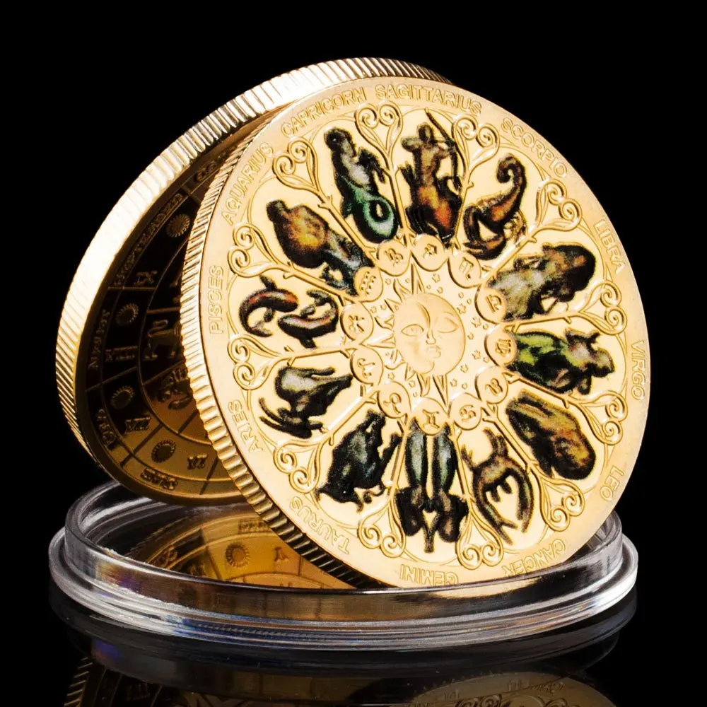 Twelve-Constellations-Souvenirs-and-Gifts-Golden-Plated-Lucky-Coins ...