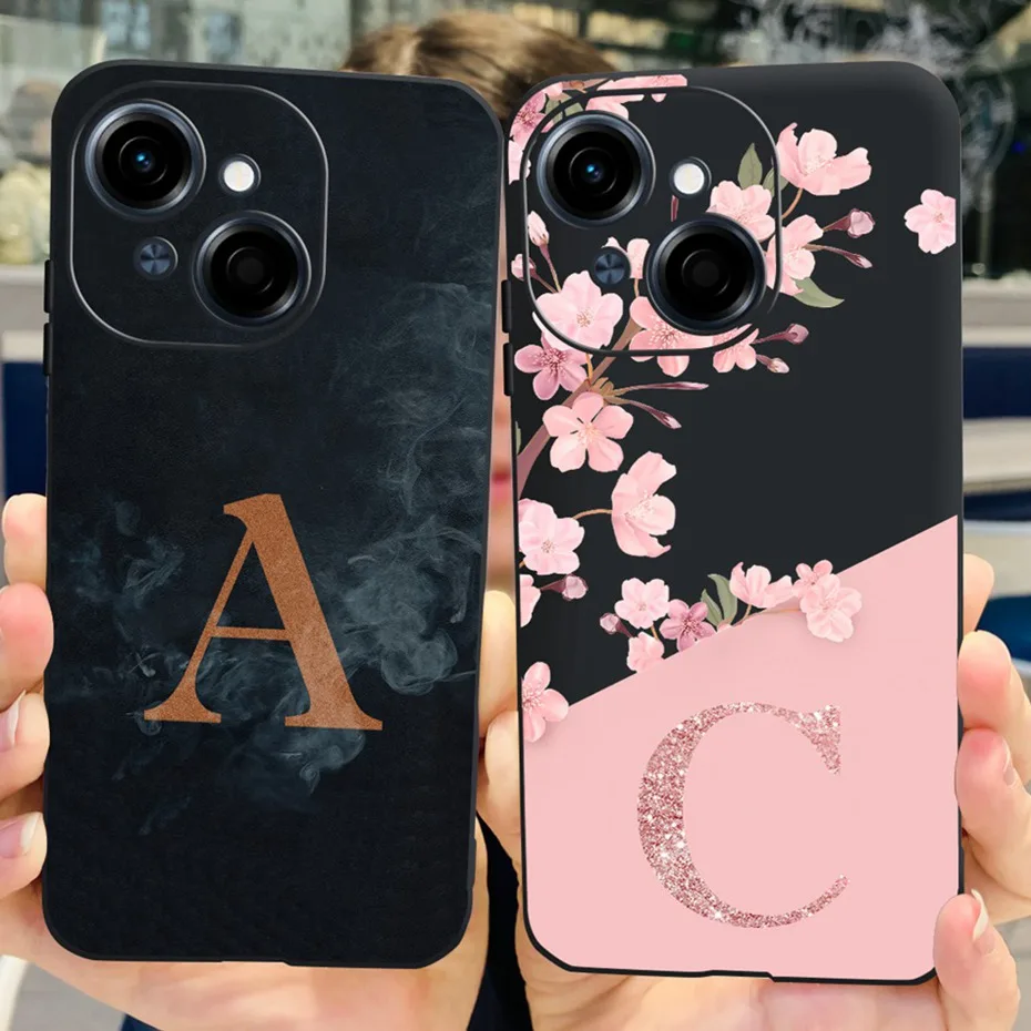 Fashion-Initial-Letter-Case-For-Tecno-Spark-Go-1-Black-Silicon-Soft ...