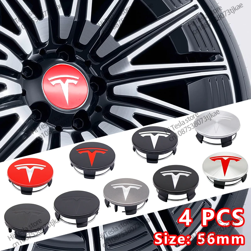 56mm-4-Piece-Wheel-Tire-Center-Cap-Logo-for-Tesla-Original-Hub-Caps ...