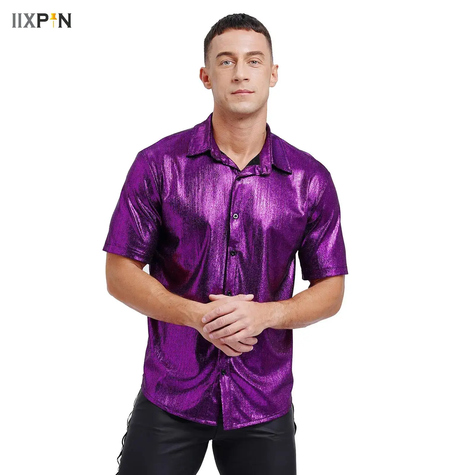Men-s-Disco-Shiny-Metallic-Shirt-Design-Dress-Shirt-Long-Sleeve-Button ...