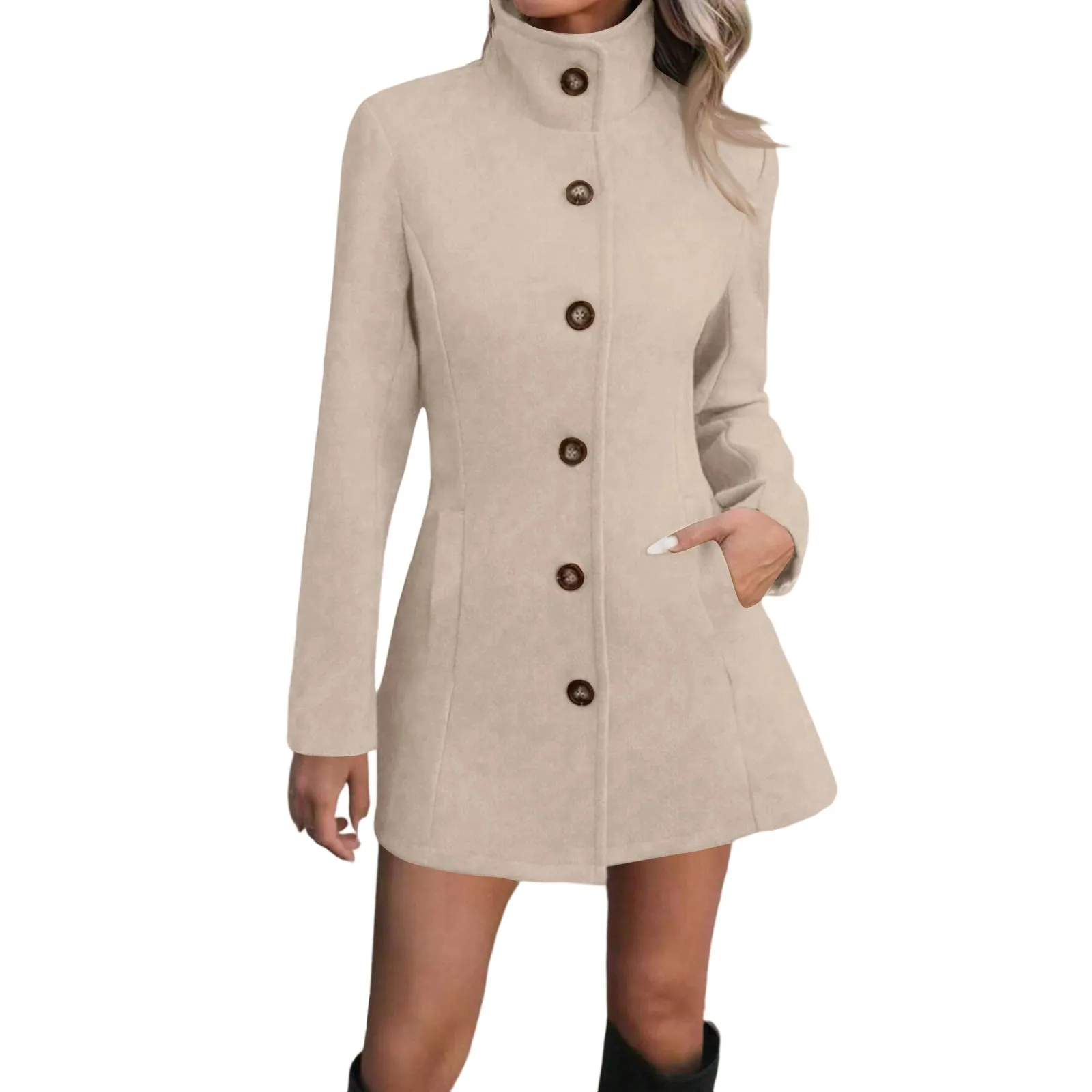 Women's Autumn Winter Turtleneck Woolen Coat Fashionable Casual ...