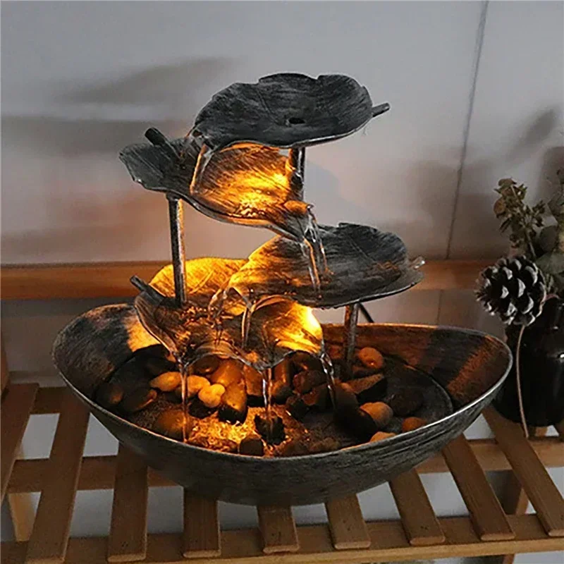Tabletop-Water-Fountain-with-LED-Lights-4-Layer-Lotus-Leaf-Waterfall ...