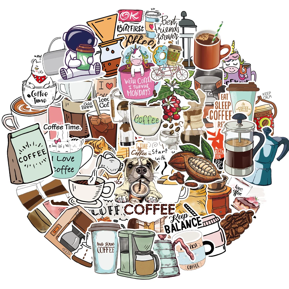 50 pcs Vintage Coffee Stickers for Laptop Guitar Phone Bike Car Luggage ...