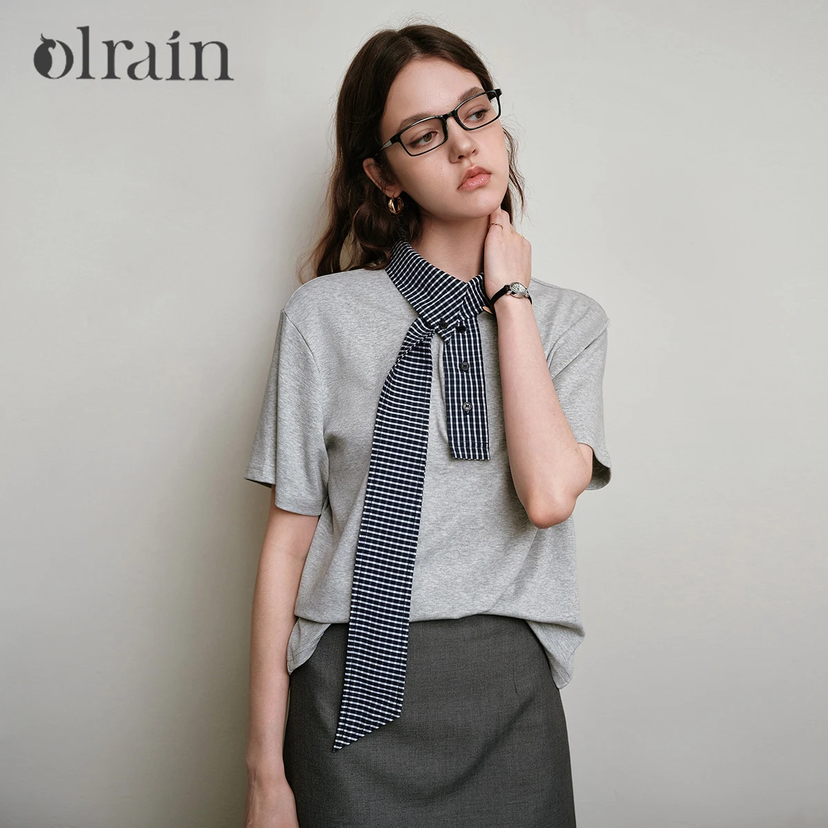 OLrain Women's Summer T-shirt 2026 Office Lady Cotton Knit Splicing ...
