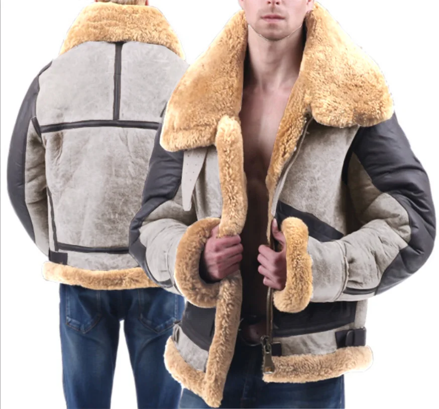 Wepbel Jacket Coats Men Autumn Long Sleeve with Fur Collar Integrated Thickened Coat Faux Fur ...