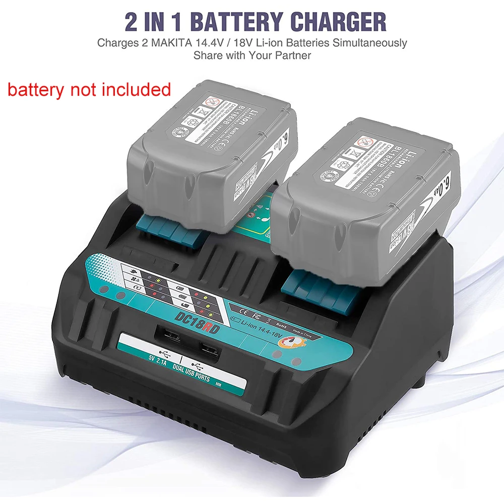18v Dc18rd Dual Ports Battery Charger For Makita 14.4v-18v Lxt Lithium-ion Battery Bl1415 Bl1430 ...