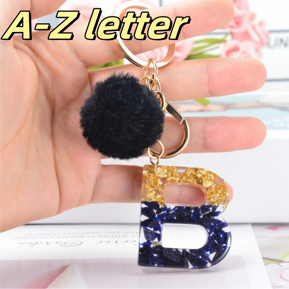 1PC-Black-Pompom-Letter-Keychain-English-Alphabet-Keyring-Glitter ...