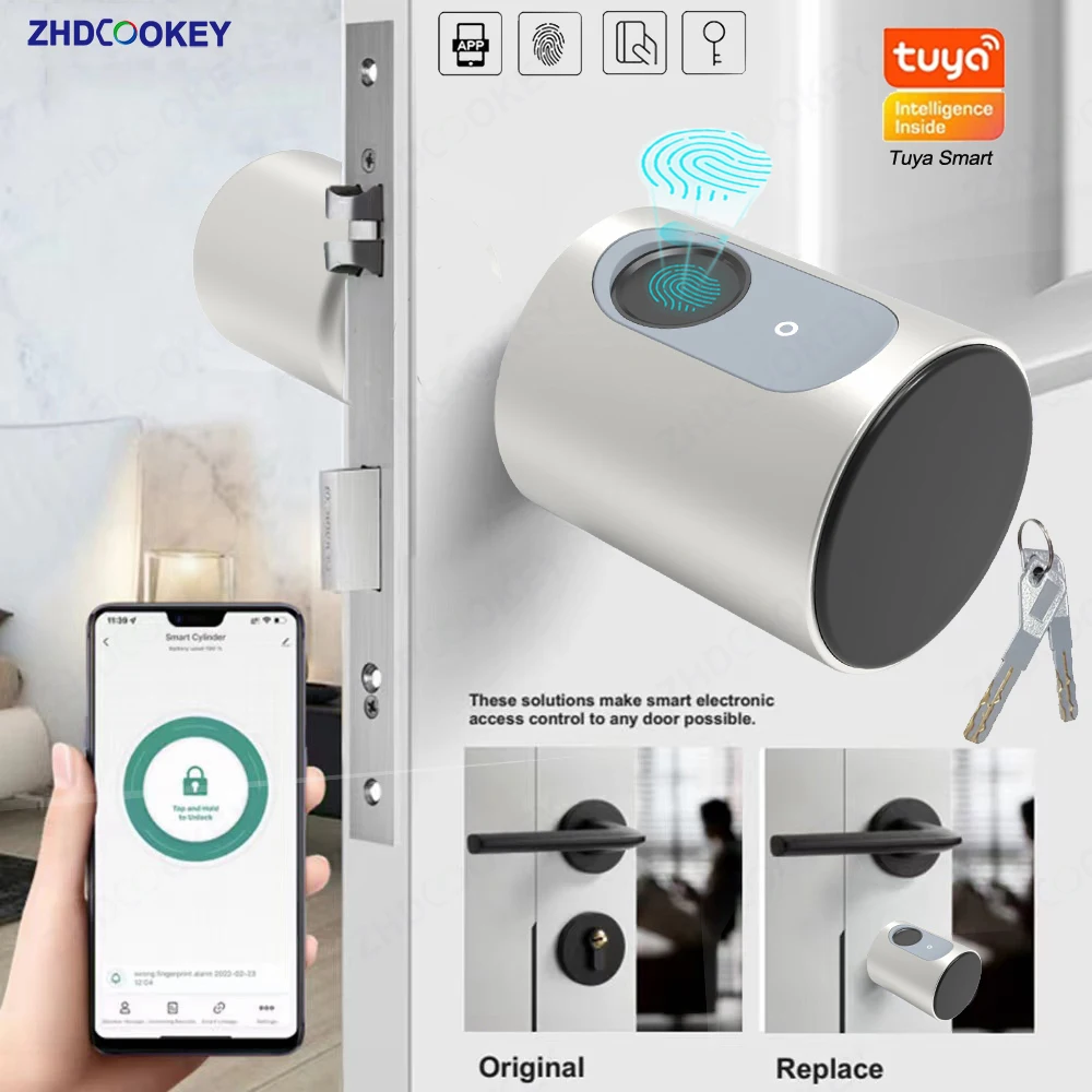 Smart-Lock-Cylinder-Tuya-Bluetooth-Europe-Biometric-Fingerprint-RFID-Card-APP-Key-DIY-Adjustable ...