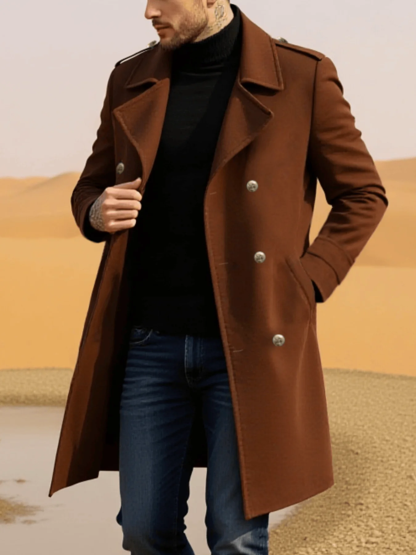 Men's Woolen Overcoat Double-Breasted Euro-US Style Thickened Windproof ...