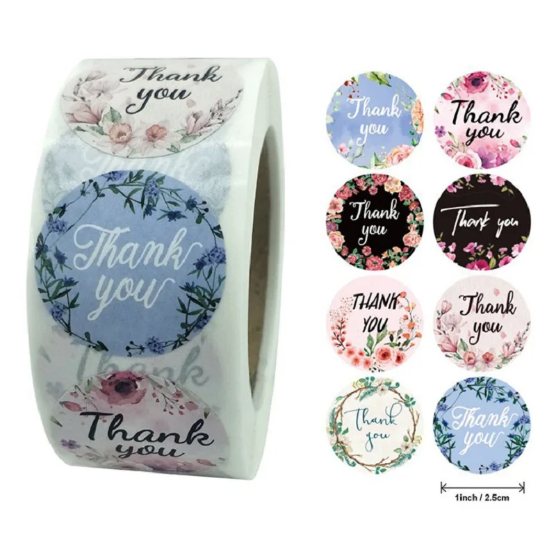 100-500PCS-New-Thank-You-Stickers-for-Business-Small-Flowers-Merci ...