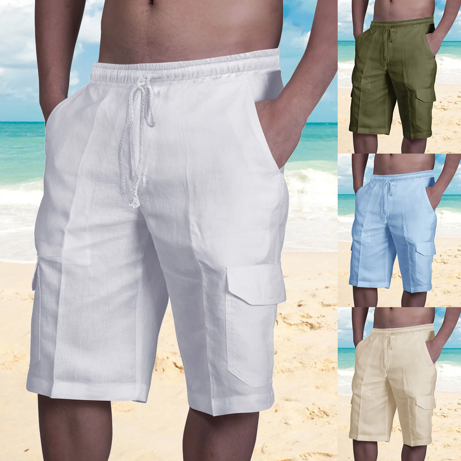 New Men Spring Casual Pockets Trousers Shorts Buttons Short Men ...