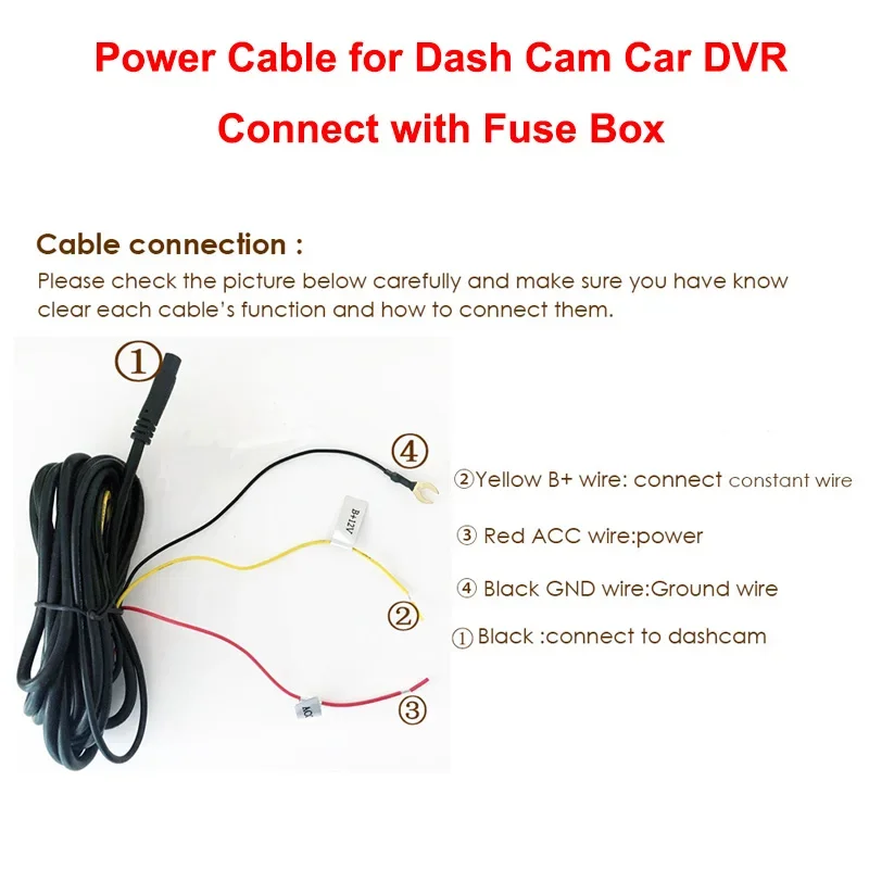 TIMACAM Car DVR ACC Power Cable For Dash Cam 2.6m 8 Pins Power Line for ...