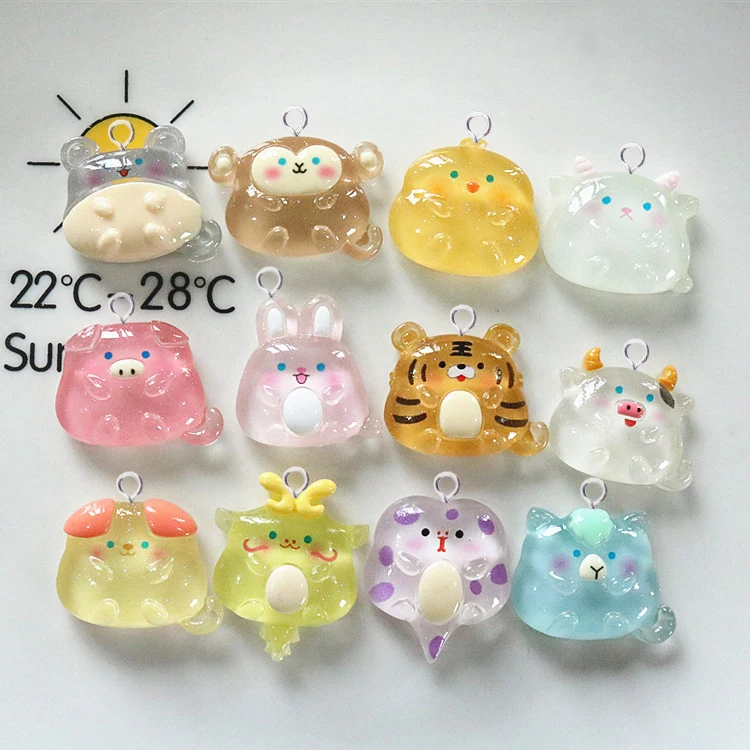 10Pcs-Chinese-Zodiac-Animals-Charms-Clear-Lovely-Monkey-Lion-Mouse-Pig ...