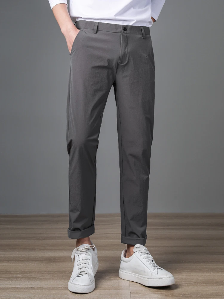 남성용 캐주얼 바지 스트레치 퀵 드라이 슬랙스 비즈니스 슬림 치노 스트레이트 정장 롱 팬츠 2023 여름 신상