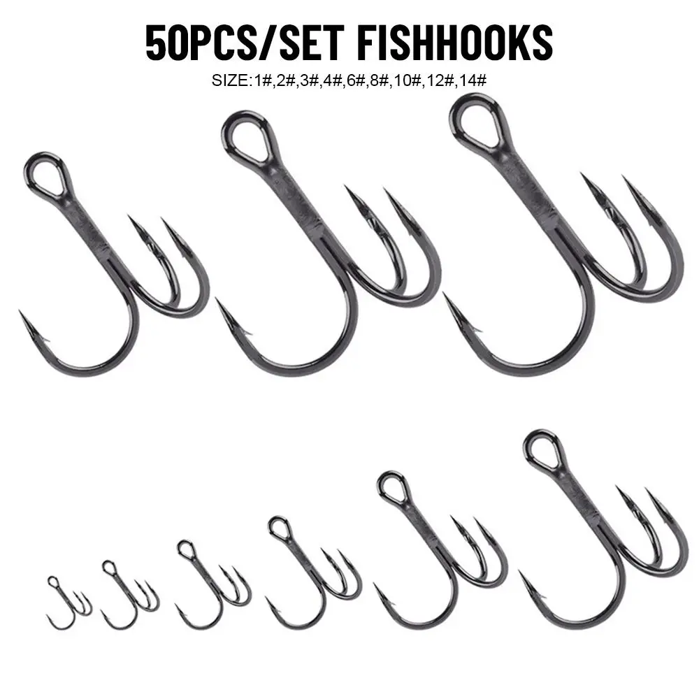 50Pcs Black Nickel Super Sharp Fishhooks Treble Fishing Hooks High ...