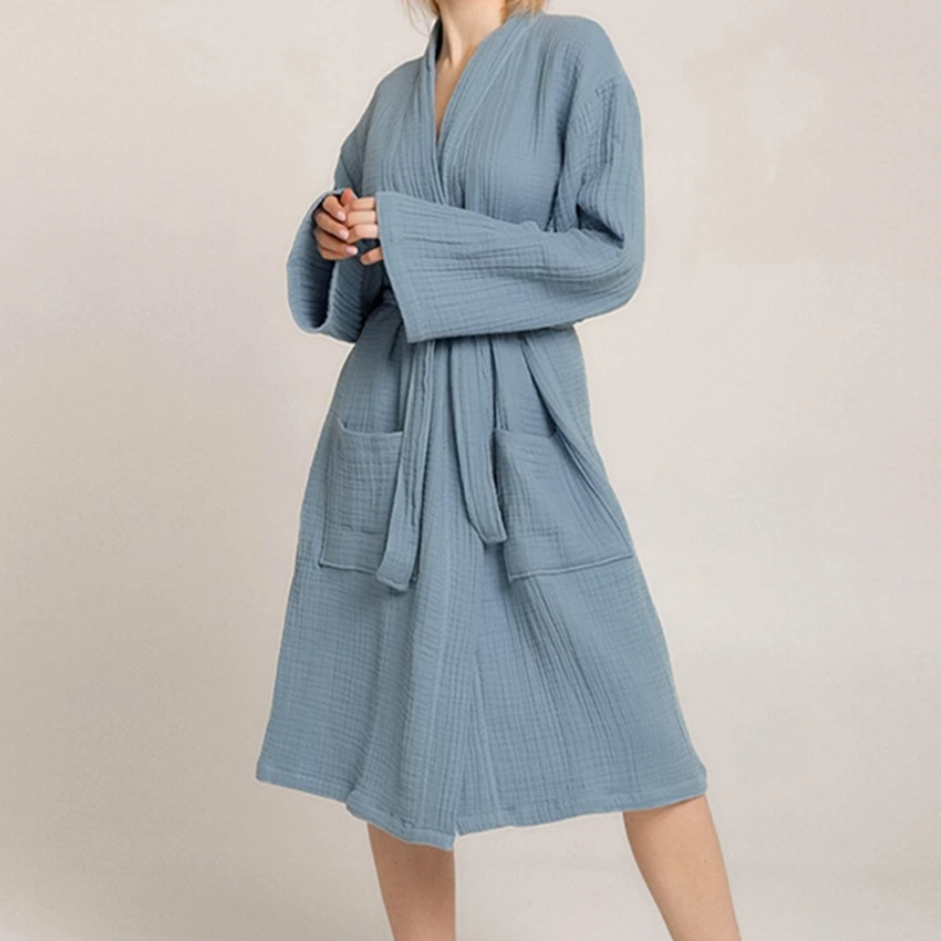 Women-Cotton-Sleep-Robe-with-Belt-Nightwear-Casual-Loose-Full-Sleeve ...