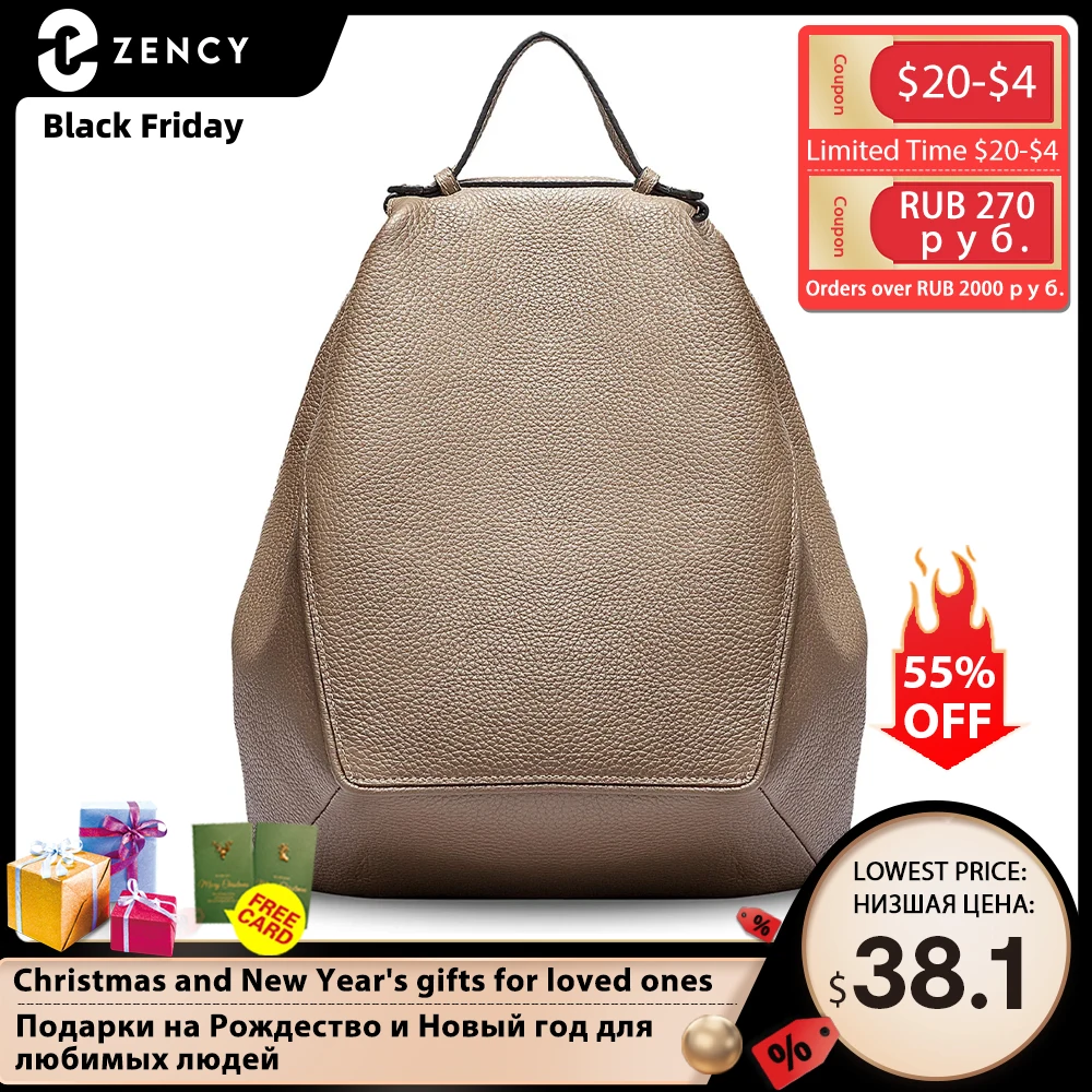 Zency-Stylish-Women-Genuine-Leather-Khaki-Backpack-Travel-Schoolbag ...